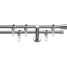 Gardinenstange Indeko, L:120cm &Oslash;:12mm, silber, Stahl, Gardinenstangen, "Granada", Komplett-Set inkl. Ringen und Montagematerial