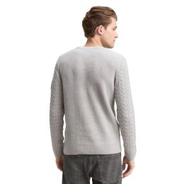 Tom Tailor Herren Rundhalspullover, grau, Gr. M, Strukturmuster, Strick, Obermaterial: 60% Baumwolle, 40% Polyacryl, Pullover, mit Rippb&uuml;ndchen