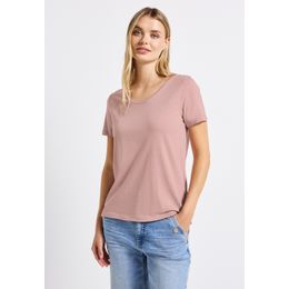Street One Damen V-Shirt, braun, Gr. 34, unifarben, Web, 50% Baumwolle, 50% Modal, Shirts, im soften Baumwoll-Mix