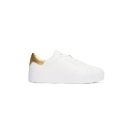 Tommy Hilfiger Damen Plateausneaker "ESSENTIAL PLATFORM COURT SNEAKER", Gr. 38, gold, Leder, Schuhe, Freizeitschuh, Halbschuh, Schn&uuml;rschuh mit