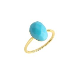 JAMELLI Damen Fingerring "Silber 925 vergoldet mit T&uuml;rkis (beh.) 9x12mm", 054 (17,2), 3,42, Silber 925 (Sterlingsilber), gelb, Silber 925