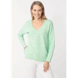 Zwillingsherz Damen Sweatshirt, gr&uuml;n, Gr. SM, unifarben, Sweatware, Obermaterial: 70% Baumwolle, 30% Polyacryl, Sweatshirts, ausgefranster