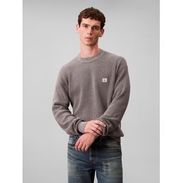 Herren Rundhalspullover "LS EZ COTTON WAFFLE CRWNK SWTR 9", grau, Gr. S, Calvin Klein Jeans, meliert, Web, Obermaterial: 100% Baumwolle, Pullover,