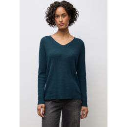 Strickpullover Street One, Damen, Gr. 34, blau (tide blau), Stoff, 50% Viskose, 28% Polyester, 22% Polyamid, Strukturmuster, normal normal, V-Ausschnitt, Bündchen, Pullover, aus softem Materialmix