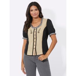 Classic Basics Damen Trachtenbluse, beige, Gr. 50, gemustert, mehrfarbig, 50% Baumwolle, 50% Polyester, Blusen