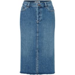 MAC Damen Midirock "MIDI SKIRT fringe", blau, Gr. L, unifarben, Denim/Jeans, Obermaterial: 99% Baumwolle, 1% Elasthan, Röcke, im Five-Pocket Style