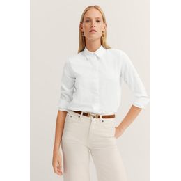 Bugatti Damen Hemdbluse, wei&szlig;, Gr. 42, unifarben, 50% Baumwolle, 50% Leinen, Blusen, aus Baumwoll-Leinen-Mix