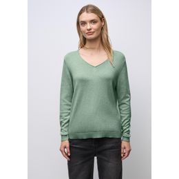 V-Ausschnitt-Pullover Street One, Damen, Gr. 34, serene gr&uuml;n meliert, Stoff, 60% Viskose, 40% Baumwolle, unifarben, normal normal, V-Ausschnitt, abgesteppt, Pullover, Feinstrick