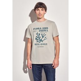 Street One MEN Herren T-Shirt, beige, Gr. XL, bedruckt, Web, 100% Baumwolle, Shirts, mit Rundhalsausschnitt