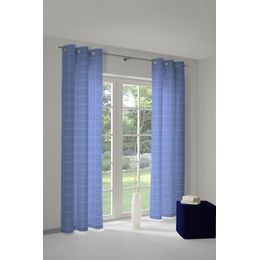 Vorhang WIRTH, B:132cm H:145cm, blau, Chenille, Polyacryl, Wohnzimmer, Gardinen, "Toco-Karo"