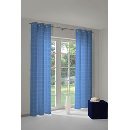 Vorhang WIRTH, B:132cm H:245cm, blau, Chenille, Polyacryl, Wohnzimmer, Gardinen, "Toco-Karo"