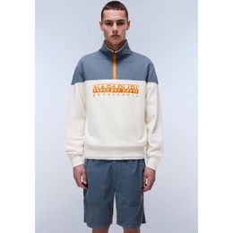 Napapijri Herren Sweatshirt "B-SATURNIA HZ", wei&szlig;, Gr. XL, bestickt, mehrfarbig, Sweatware, Obermaterial: 100% Baumwolle, Sweatshirts, Mit