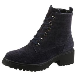 Waldl&auml;ufer WALDL&Auml;UFER Damen Schn&uuml;rstiefelette "H-LUISE", Gr. 8, blau, Veloursleder, kariert, Schuhe, Schn&uuml;rboots, Profilsohle, Blockabsatz, in Komfortweite H (=