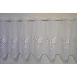 Scheibengardine, B:210cm H:40cm, wei&szlig;, Stickereien Plauen, Voile, Polyester, K&uuml;che, Gardinen, "Rosentraum"