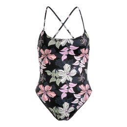 Roxy Damen Badeanzug "Beach Classics"anthacite sunny floral swim, Gr. M, 87% Nylon, 13% Elasthan, Badeanzüge