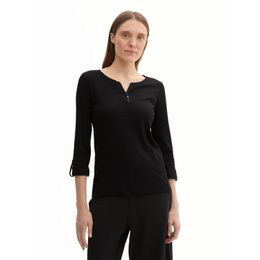 Tom Tailor Damen Henleyshirt, schwarz, Gr. XXL, Web, Obermaterial: 97% Baumwolle, 3% Elasthan, Shirts, mit Turn-Up-Arm