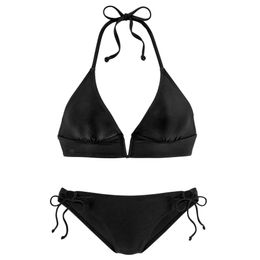 Vivance Damen Triangel-Bikini, schwarz, Gr. 32, unifarben, Recycling-Polyamid, Bikini-Sets, mit trendigem V-Ausschnitt