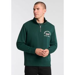 Gant Herren Sweatshirt, gr&uuml;n, Gr. M, unifarben, Sweatware, Obermaterial: 87% Baumwolle, 13% Polyester, Sweatshirts, Stehkragen mit Rei&szlig;verschluss