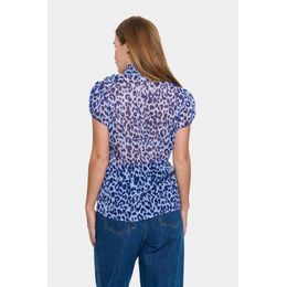 Saint Tropez Damen R&uuml;schenbluse "LiljaSZ Crinkle SS Shirt", blau, Gr. L, animal-print, Web, Obermaterial: 100% Polyester, Blusen, Kunstfaser, Regular