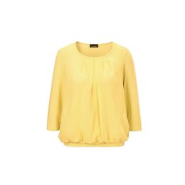 GOLDNER Damen Kurzarmbluse "Chiffon-Shirt mit 3/4-Arm, Rundhals"gelb, Gr. 46, Obermaterial: 95% Viskose CV. 5% Elasthan EL., Blusen