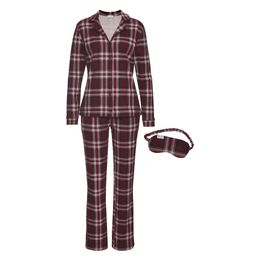 Lascana Damen Pyjama, Gr. 32, rot, Interlock, Obermaterial: 100% Baumwolle, kariert, Basic, Homewear-Sets, incl. Schlafmaske