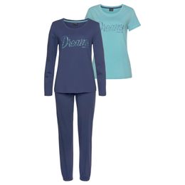 Vivance Dreams Damen Pyjama, Gr. 32, blau, Single Jersey, Obermaterial: 100% Baumwolle, unifarben, Homewear-Sets, mit Frontschriftzug