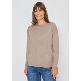 Strickpullover Cecil, Damen, Gr. L (42), toffee cream melange, Stoff, 50% Viskose, 28% Polyester, 22% Nylon, unifarben, comfort fit normal, U-Boot-Ausschnitt, elastischer Bund, Pullover, mit Struktur-Optik