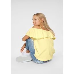 Kidsworld M&auml;dchen T-Shirt "Volant-Shirt", gelb, Gr. 176, unifarben, Single Jersey, Obermaterial: 100% Baumwolle, Shirts, Kurzarm, weite Passform,