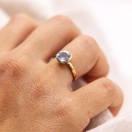 Diamonds by Ellen K. Damen Fingerring "Gold 375 mit echtem Blautopas (beh.) 8mm", 054 (17,2), Gold, gelb, FASCINATION BY ELLEN K., Gold, Fingerringe