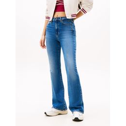 Tommy Jeans Damen Bootcut-Jeans "SYLVIA HGH FLR", blau, Gr. 28, unifarben, Denim/Jeans, Obermaterial: 98% Baumwolle, 2% Elasthan, Jeans, Weite