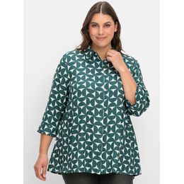 sheego Damen Longbluse, gr&uuml;n, Gr. 52, gemustert, 100% Lyocell TENCEL , Blusen
