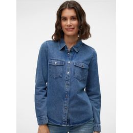 V&eacute;ro Moda VERO MODA Damen Jeansbluse "VMJENNIE LS DENIM SHIRT MIX NOOS", blau, Gr. M, unifarben, Denim/Jeans, Obermaterial: 90% Baumwolle, 10% Viskose, Blusen