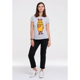 logoshirt Damen T-Shirt "Sendung mit der Maus", grau, Gr. L, unifarben, 95% Baumwolle, 5% Viskose, Shirts, mit coolem Maus-Print