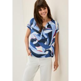 Cecil Damen Kurzarmbluse, blau, Gr. XXL, bedruckt, Web, Obermaterial: 100% Viskose, Blusen, mit All-Over Print