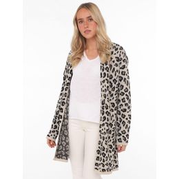 Zwillingsherz Damen Cardigan ""Classic Leo Uni"", beige, Gr. L, Strick, Obermaterial: 50% Baumwolle, 50% Polyacryl, Strickjacken, Animal-Muster,