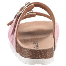 Kidsworld Kinder Pantolette, Gr. 30, rosa, Lederimitat, metallic, Schuhe, Sommerschuh, Strandschuh, Urlaubschuh, Hausschuh mit Schnallen