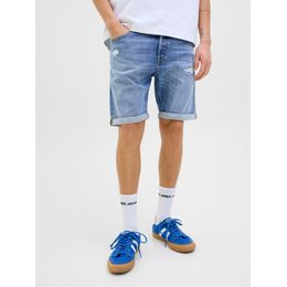 Jack & Jones JACK & JONES Herren Shorts "JJIORIGINAL mit stylischem Aufschlag und Knopf", blau, Gr. XS, unifarben, Web, Obermaterial: 98% Baumwolle, 2% Elasthan,