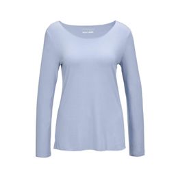 GOLDNER Damen Longpullover "Kurzgr&ouml;&szlig;e Kombistarkes Langarmshirt mit tonaler Zierkante"hellblau, Gr. 22, Obermaterial: 90% Viskose CV. 10% Elasthan
