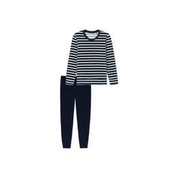 Schiesser Damen Schlafanzug "Pyjama", Gr. S, blau, Obermaterial: 80% Baumwolle CO. 20% Polyester PES., Homewear-Sets
