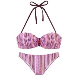Vivance Damen B&uuml;gel-Bandeau-Bikini, rosa, Gr. 32, bedruckt, Polyamid, Bikini-Sets, mit Zierperlen