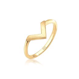 Elli Damen Fingerring "V-Form Matt Basic 925 Silber", 52mm, ohne Stein, Silber 925 (Sterlingsilber), 1,5mm, gold, Silber 925 (Sterlingsilber),