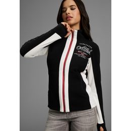 Kangaroos Damen Fleecejacke, schwarz, Gr. 52, bedruckt, bestickt, gemustert, kontrastfarbene Details, mehrfarbig, unifarben mit Farbeinsatz, Fleece,
