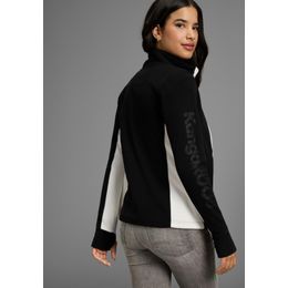 Kangaroos Damen Fleecejacke, schwarz, Gr. 36, bedruckt, bestickt, gemustert, kontrastfarbene Details, mehrfarbig, unifarben mit Farbeinsatz, Fleece,