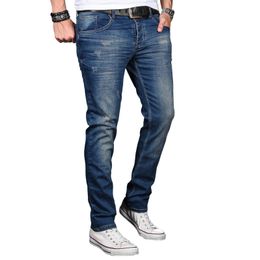 Herren Slim-fit-Jeans "ASLuca", blau, Gr. 34, Alessandro Salvarini, Destroyed-Effekte, leichte Abriebeffekte, Denim/Jeans, Obermaterial: 98%