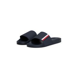 Tommy Hilfiger Herren Pantolette "CORPORATE TEXTURED POOL SLIDE", Gr. 42, blau, Synthetik, Textil, Schuhe, Strandmode, Schlupfschuh, Poolslide mit
