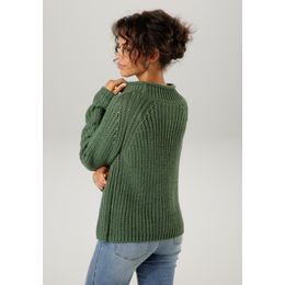Aniston CASUAL Damen Strickpullover, gr&uuml;n, Gr. 46, unifarben, Grobstrick, Obermaterial: 100% Polyacryl, Pullover, mit Rollkante am Stehkragen