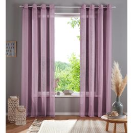 Gardine Home Affaire, B:140cm H:245cm, rosa, Polyester, Wohnzimmer, Gardinen, "Mara", transparent, Leinen Optik, monochrom, basic