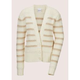 Madeleine Mode MADELEINE Damen Strickjacke "Strickjacke Modische Kurzjacke mit Streifen", wei&szlig;, Modern, Gr. 36, Obermaterial: 48% Wolle WO. 38% Polyacryl PAN. 10%