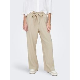 Jacqueline de Yong JDY Damen Culotte "JDYSAY MW LINEN BELT PANT WVN NOOS", beige, Gr. 40, meliert, unifarben, Web, Obermaterial: 55% Leinen, 45% Viskose, Hosen,