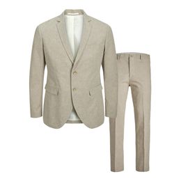 Jack & Jones Jungen Anzug "JPRRIVIERA SUIT SLIM FIT SN JNR", beige, Gr. 140, JACK & JONES JUNIOR, gepflegt, unifarben, Web, Obermaterial: 70% Baumwolle, 28%
